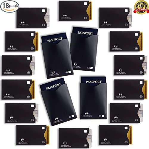 18 RFID Blocking Sleeves (14 Credit Card Holders & 4 Passport Protectors) Ultimate Premium Identity Theft Protection Sleeve Set for Men & Women. Smart Slim Design perfectly fits Wallet/Purse