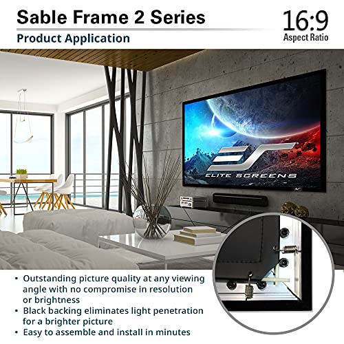 Elite Screens Sable Frame 2 Series, 180-inch Diagonal 16:9, Active 3D 4K Ultra HD Ready Fixed Frame Home Theater Movie Office Presentations Indoor Front Projection Projector Screen, ER180WH2, Black