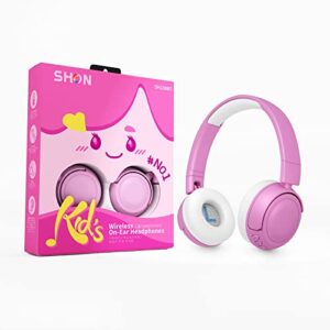 shon kids wireless on-ear headphones – pink foldable stereo with 3.5mm jack, wired kids headphones for kids/teen/boy/girl/smartphone/school/kindle/airplane travel/airplane/tablet(pink)