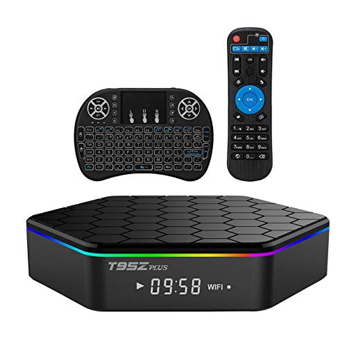 Android TV Box T95Z Plus Android 12 TV Box 2G+16G Quad-Core, WiFi6 /10-1000M LAN 64Bit BT 5.0 H.265 UHD 4K Android Box with Mini Wireless Keyboard & Remote