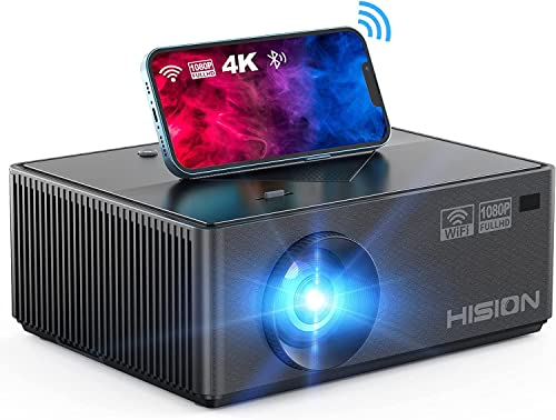 HISION 5G WiFi Bluetooth Projector Native 1080P Movie Projector 4K Support Oudoor Mini Projector for iPhone Home LED TV Projector Compatible with TV Stick Laptop Tablet PC HDMI USB TF DVD