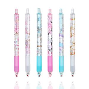 eiodlulu anime gel ink pens 6 pcs cat cute kawaii school supplies set ballpoint pens for students teen girls gift black 0.5mm