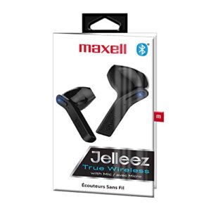 Maxell Jelleez True Wireless Bluetooth 5.0 Earbuds + Rubberized Charging Case & Earbuds – Secure Comfort Fit – IPX4 Sweat Resistance - 9-Hr Playtime – Enhanced Bass – Black (199460)