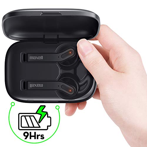 Maxell Jelleez True Wireless Bluetooth 5.0 Earbuds + Rubberized Charging Case & Earbuds – Secure Comfort Fit – IPX4 Sweat Resistance - 9-Hr Playtime – Enhanced Bass – Black (199460)