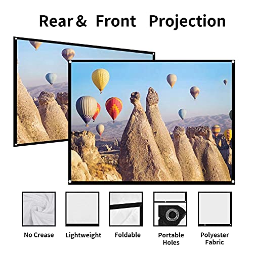 Richer-R Projector Screen, 60-100 Inch 16x9 Projector Screen Rear Projection Screen ,Portable Foldable Non-Crease Projector Curtain Screen 4:3 for Outdoor Camping Movie Open-air Cinema,White (72in)