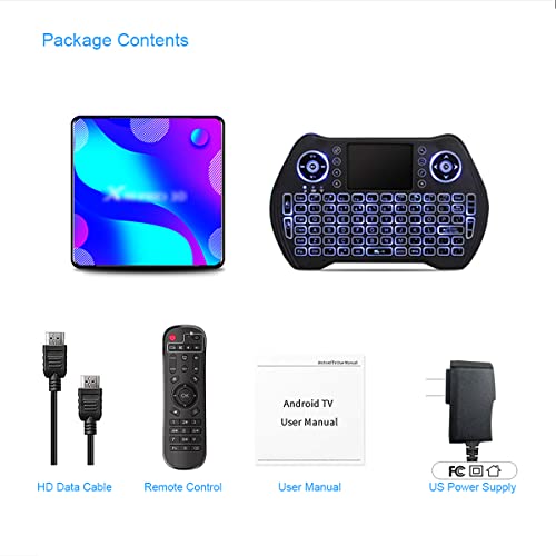 Android 11.0 TV Box, 4GB RAM 32GB ROM, Quad-Core Chip, Support Dual- WiFi 2.4G/5.8 GHZ, 4K 6K Utral HD / 3D / H.265 / HDR 10+/Bluetooth 4.2/USB 3.0/Come with Wireless Backlit Mini-Keyboard