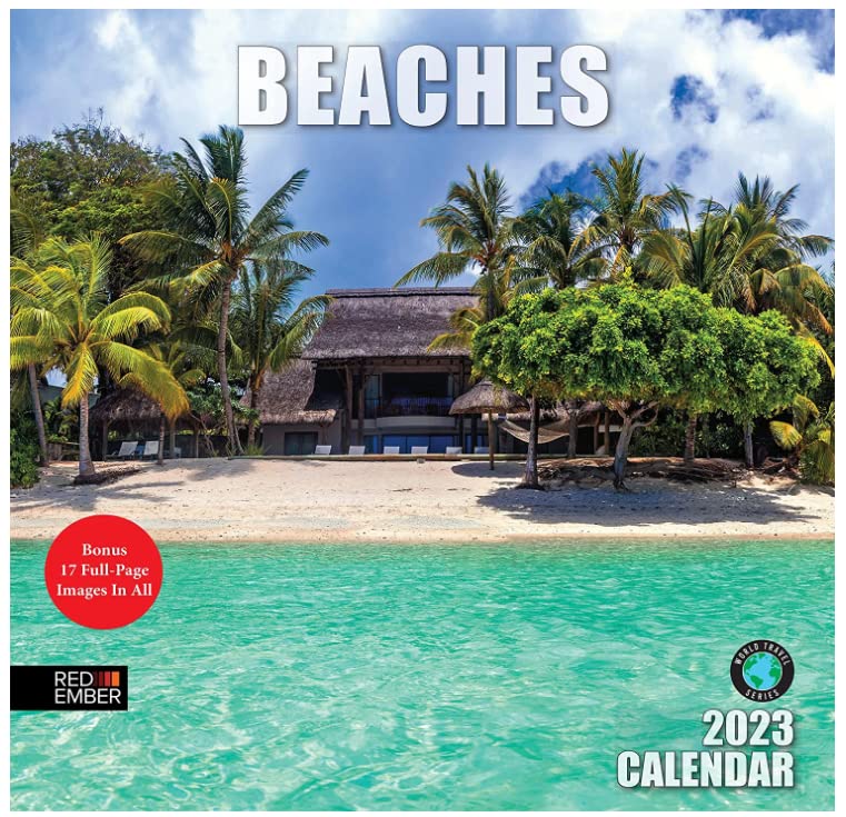 RED EMBER Beaches Jan - Dec 2023 Monthly Wall Calendar | Deluxe Edition - 5 Extra Full-Page Images & Extra Strength Hanging Hole | 12" x 24" Open | Thick & Sturdy Paper | Beautiful Tropical Vacation