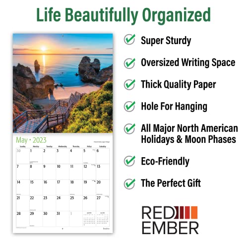 RED EMBER Beaches Jan - Dec 2023 Monthly Wall Calendar | Deluxe Edition - 5 Extra Full-Page Images & Extra Strength Hanging Hole | 12" x 24" Open | Thick & Sturdy Paper | Beautiful Tropical Vacation