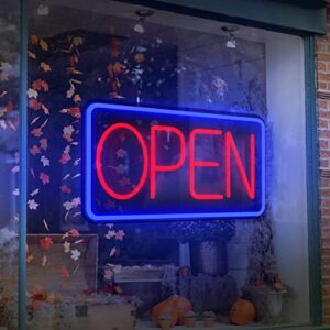 Sugarneon LED Neon Open Sign, 16.5"x 9" Open Sign for Business, Powered by USB with ON/OFF Switch, Adjustable Brightness Neon Lights for Party Bar Salon Stores Hotel Wall Decor Neon Light Sign（Blue/Red-Horizontal）