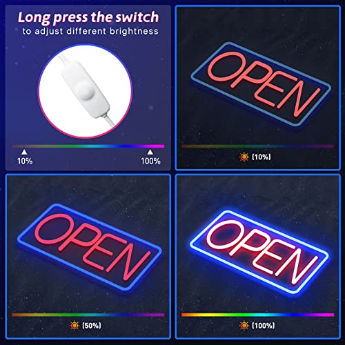 Sugarneon LED Neon Open Sign, 16.5"x 9" Open Sign for Business, Powered by USB with ON/OFF Switch, Adjustable Brightness Neon Lights for Party Bar Salon Stores Hotel Wall Decor Neon Light Sign（Blue/Red-Horizontal）