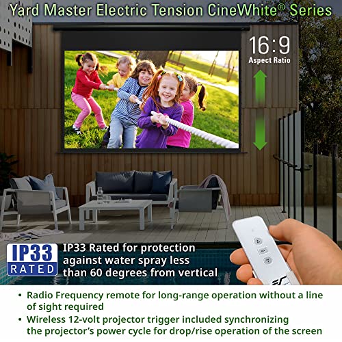 Elite Screens Yard Master Electric Tension CineWhite, 125" Diag. 16:9 Motorized Tab-Tensioned Projector Screen, IP33 Rated, RF Remote Control, 4K/8K Ultra HD 3D Movie Theater (OMS125WHT-ELECTRIC)