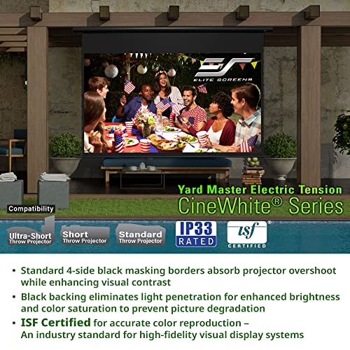 Elite Screens Yard Master Electric Tension CineWhite, 125" Diag. 16:9 Motorized Tab-Tensioned Projector Screen, IP33 Rated, RF Remote Control, 4K/8K Ultra HD 3D Movie Theater (OMS125WHT-ELECTRIC)