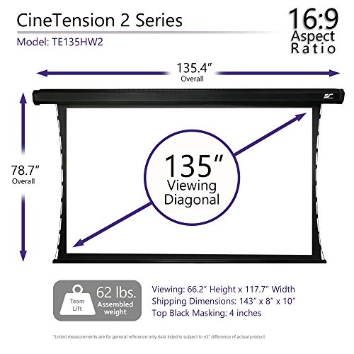 Elite Screens CineTension 2 Projector Screen, 135-inch 16:9, Indoor Electric Motorized Home Theater Automatic Front Projection Movie Office Presentations, TE135HW2| US Based Company 2-Year Warranty