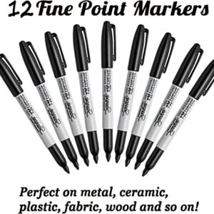 Permanent Markers, Fine Dot Permanent Markers, Durable Ink Fade Resistant and Water Resistant, Pack of 12 Markers (BLACK), Great for Graffiti on Plastic, Wood, Stone, Metal Glass and More.