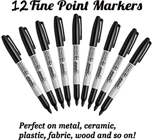 Permanent Markers, Fine Dot Permanent Markers, Durable Ink Fade Resistant and Water Resistant, Pack of 12 Markers (BLACK), Great for Graffiti on Plastic, Wood, Stone, Metal Glass and More.