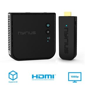 Nyrius Aries Pro Wireless HDMI Transmitter & Receiver to Stream HD 1080p 3D Video from Laptop, PC, Cable, Netflix, YouTube, PS4, Drones, Pro Camera, to HDTV/Projector & Bonus HDMI Cable