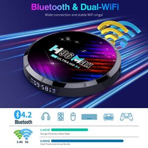 Android TV Box, H96MAX Android 11.0 TV Box Amlogic S905X4 4GB RAM 32GB ROM Android Box, 1000M LAN 2.4G/5G WiFi with 8K/6K/3D/USB 3.0/BT 4.2 TV Box with Wireless Backlit Keyboard