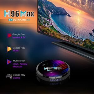 Android TV Box, H96MAX Android 11.0 TV Box Amlogic S905X4 4GB RAM 32GB ROM Android Box, 1000M LAN 2.4G/5G WiFi with 8K/6K/3D/USB 3.0/BT 4.2 TV Box with Wireless Backlit Keyboard