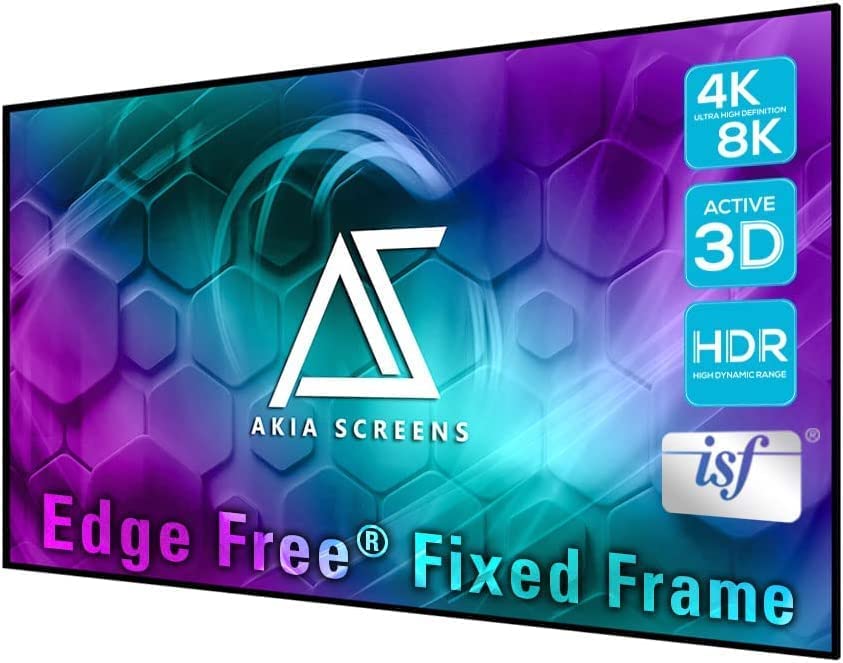 Akia Screens 145 inch Edge Free Fixed Frame Projector Screen 145" Diagonal 16:9 8K 4K Ultra HD 3D Ready CINEWHITE UHD-B Black Projection Screen for Indoor Movie Video Home Theater AK-NB145H