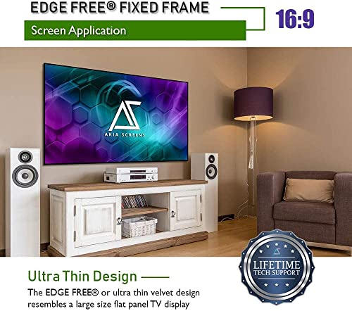 Akia Screens 145 inch Edge Free Fixed Frame Projector Screen 145" Diagonal 16:9 8K 4K Ultra HD 3D Ready CINEWHITE UHD-B Black Projection Screen for Indoor Movie Video Home Theater AK-NB145H