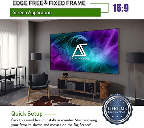 Akia Screens 145 inch Edge Free Fixed Frame Projector Screen 145" Diagonal 16:9 8K 4K Ultra HD 3D Ready CINEWHITE UHD-B Black Projection Screen for Indoor Movie Video Home Theater AK-NB145H