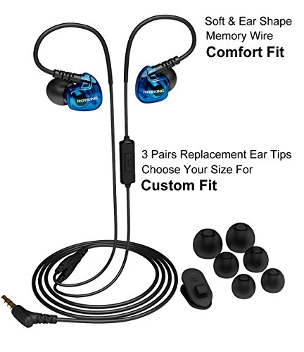 Rovking Sport Headphones Wired Sweatproof, Over Ear Earbuds for Running Gym Workout Exercise Jogging, Stereo in Ear Earphones with Mic, Noise Isolating Earhook Ear Buds for Cell Phone MP3 Laptop Blue