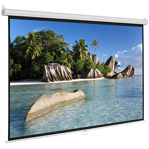 FMOGE Portable Folding 84 Inch 16:9 Manual Pull Down Projector Warp Knitted White Plastic Projection Screen Home Theater Movie