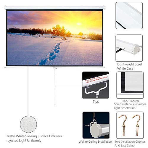 FMOGE Portable Folding 84 Inch 16:9 Manual Pull Down Projector Warp Knitted White Plastic Projection Screen Home Theater Movie