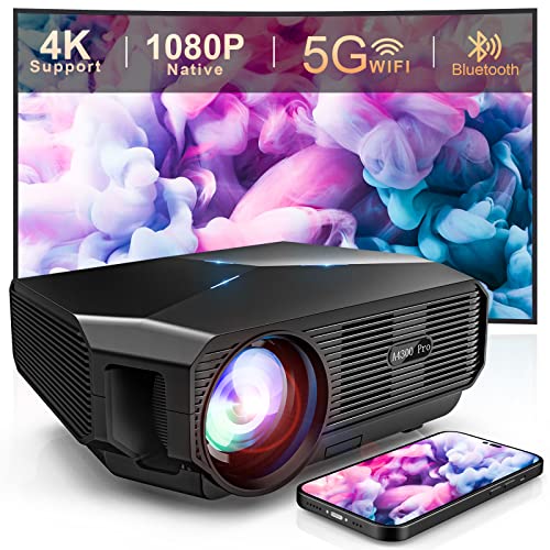 Projector with 5G WiFi and Bluetooth AMLINK 13000L Full HD 1080P Outdoor Portable Video Projector Support 4K, Home Theater Movie Projector Compatible with HDMI, VGA, USB, PC, iOS & Android