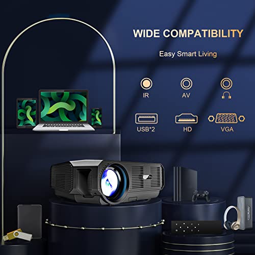 Projector with 5G WiFi and Bluetooth AMLINK 13000L Full HD 1080P Outdoor Portable Video Projector Support 4K, Home Theater Movie Projector Compatible with HDMI, VGA, USB, PC, iOS & Android