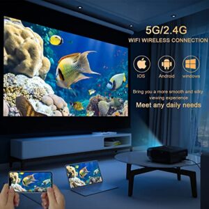 Projector with 5G WiFi and Bluetooth AMLINK 13000L Full HD 1080P Outdoor Portable Video Projector Support 4K, Home Theater Movie Projector Compatible with HDMI, VGA, USB, PC, iOS & Android