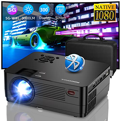 5G WiFi Bluetooth Native 1080P Projector[Projector Screen Included], Roconia 9000LM Full HD Movie Projector, 300" Display Support 4k Home Theater,Compatible with iOS/Android/XBox/PS4/TV Stick/HDMI/USB