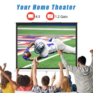 LopBast Screen Projector Screen with Stand 100-INCH Indoor Outdoor 4:3 1.2 Gain PVC Movie Projection Screen 4K 8K 3D Ultra HD HDR Wrinkle-Free Design for Home Theater Movie Theatre Cinema Office Game