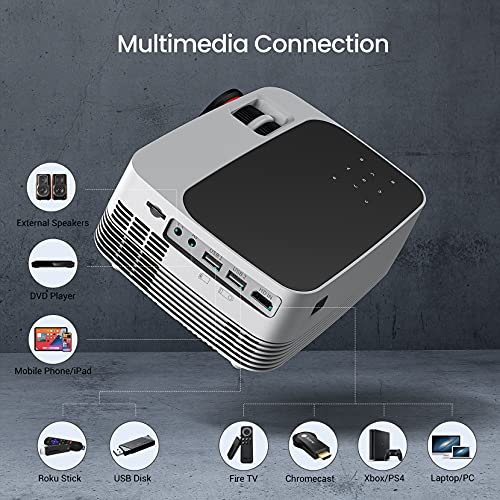 PVT Mini Projector 1080p HD, WiFi Projector, 6500L Movie Projector with Synchronize Cellular Phone Screen, Video Projector Compatible with TV Stick, PS45, HDMI, USB, AV, SD, Laptop (2021 Upgraded)