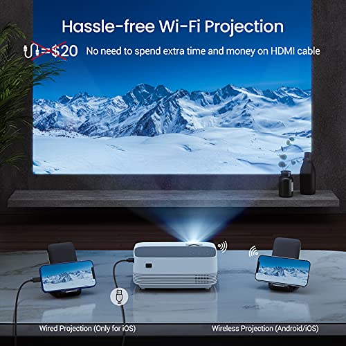 PVT Mini Projector 1080p HD, WiFi Projector, 6500L Movie Projector with Synchronize Cellular Phone Screen, Video Projector Compatible with TV Stick, PS45, HDMI, USB, AV, SD, Laptop (2021 Upgraded)