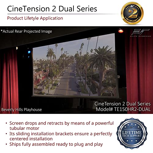 Elite Screens CineTension 2 WraithVeil Dual Projector Screen, 100-inch 16:9, Indoor Electric Motorized Automatic Front Rear Projection Movie Screen, TE100HR2-DUAL| US Based Company 2-Year Warranty