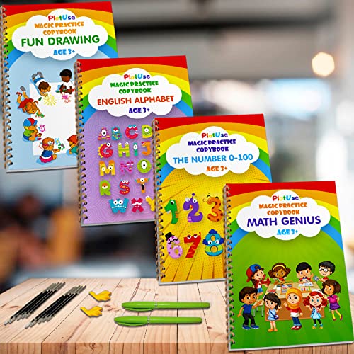 Magic Ink Copybooks for Kids Reusable Handwriting Workbooks - Children's Calligraphy Tracing - Early Education Magic Practice Book - Sank Letters (4 Books with Pens)