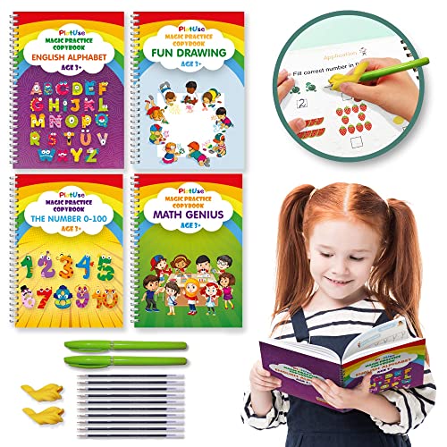 Magic Ink Copybooks for Kids Reusable Handwriting Workbooks - Children's Calligraphy Tracing - Early Education Magic Practice Book - Sank Letters (4 Books with Pens)