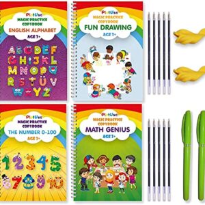 Magic Ink Copybooks for Kids Reusable Handwriting Workbooks - Children's Calligraphy Tracing - Early Education Magic Practice Book - Sank Letters (4 Books with Pens)