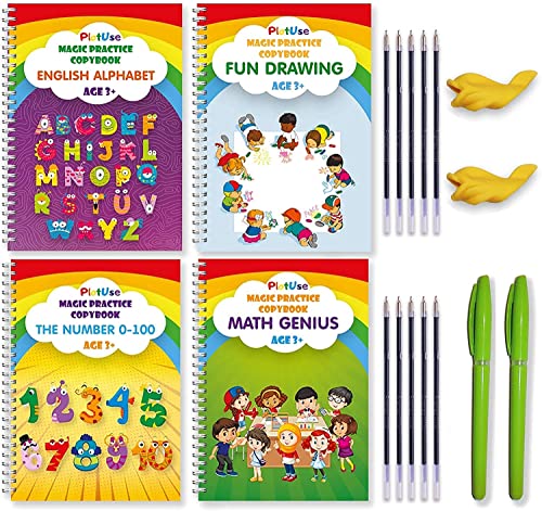 Magic Ink Copybooks for Kids Reusable Handwriting Workbooks - Children's Calligraphy Tracing - Early Education Magic Practice Book - Sank Letters (4 Books with Pens)