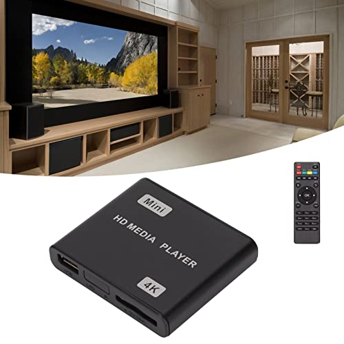 4K HD Media Player, Mini Full HD 1080P Digital Streaming Media Player with Remote Control and LED Indicator, support for 720P RM / RMVB(#1)