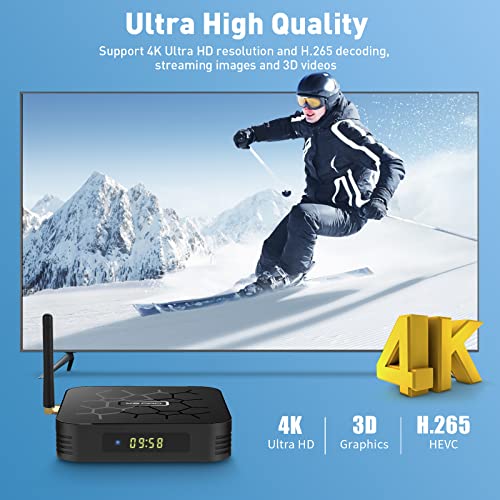 Android TV Box, X6 PRO Android 10.0 TV Box 4GB 32GB, 2.4GHz/5GHz Dual-WiFi Bluetooth with Dual-Antenna Quad Core 64 Bits 3D/4K/H.265/USB3.0 Android Box with Wireless Keyboard