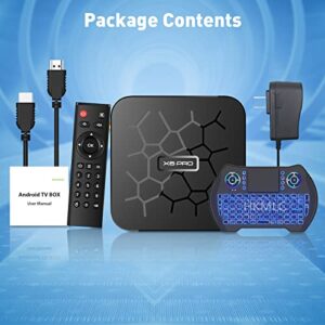 Android TV Box, X6 PRO Android 10.0 TV Box 4GB 32GB, 2.4GHz/5GHz Dual-WiFi Bluetooth with Dual-Antenna Quad Core 64 Bits 3D/4K/H.265/USB3.0 Android Box with Wireless Keyboard