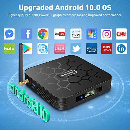 Android TV Box, X6 PRO Android 10.0 TV Box 4GB 32GB, 2.4GHz/5GHz Dual-WiFi Bluetooth with Dual-Antenna Quad Core 64 Bits 3D/4K/H.265/USB3.0 Android Box with Wireless Keyboard