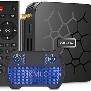 X6 PRO Android TV Box 10.0, Android TV Box 4GB RAM 64GB ROM, H616 Quad-Core 64bits 100M LAN Dual-WiFi 2.4G/5G Android Box with 6K/AV1/3D/USB 3.0/BT 4.2 with Wireless Keyboard