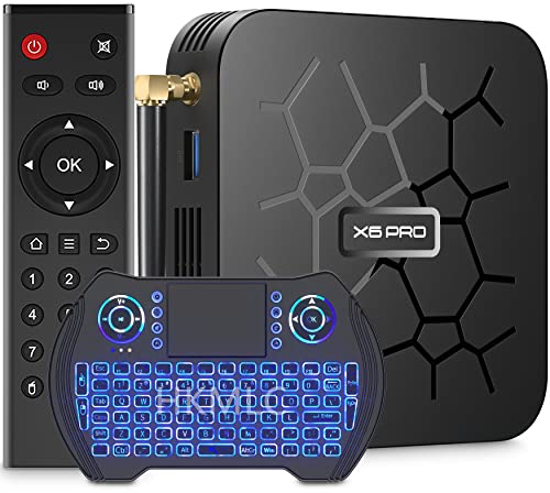 X6 PRO Android TV Box 10.0, Android TV Box 4GB RAM 64GB ROM, H616 Quad-Core 64bits 100M LAN Dual-WiFi 2.4G/5G Android Box with 6K/AV1/3D/USB 3.0/BT 4.2 with Wireless Keyboard