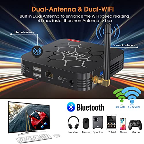 X6 PRO Android TV Box 10.0, Android TV Box 4GB RAM 64GB ROM, H616 Quad-Core 64bits 100M LAN Dual-WiFi 2.4G/5G Android Box with 6K/AV1/3D/USB 3.0/BT 4.2 with Wireless Keyboard