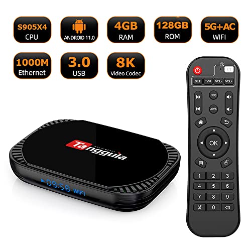 2022 New Tanggula X5 Android TV Box, 4GB+128GB Android 11.0 Media Player, Dual Band WiFi 2.4GHz/5GHz Free Voice Remote Mini Keyboard