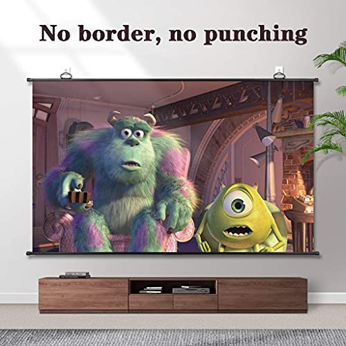 FMOGE 120 Inch Projection Screen,16:9 HD,Anti-Crease Portable Projector Movies Screen,Borderless,Punch-Free,Wall-Mounted,for Home Theater Outdoor Indoor