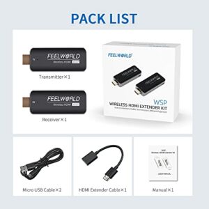 FEELWORLD WSP HDMI Wireless Transmitter and Receiver,1080P 60HZ Mini Wireless HDMI Extension Kit with 5 GHz 50M/164ft Plug and Play for Streaming Video and Audio from Laptop, PC to HDTV/Projector